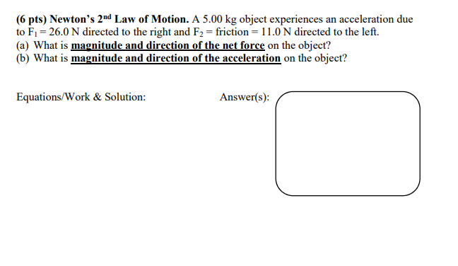 Solved 6 Pts Newtons 2nd Law Of Motion A 5 00 Kg Object