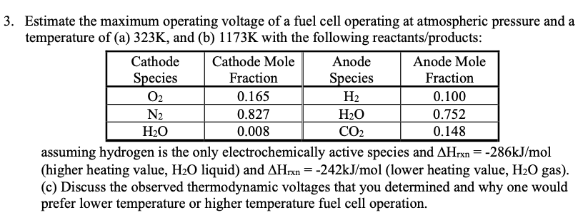 Solved 3. Estimate the maximum operating voltage of a fuel | Chegg.com