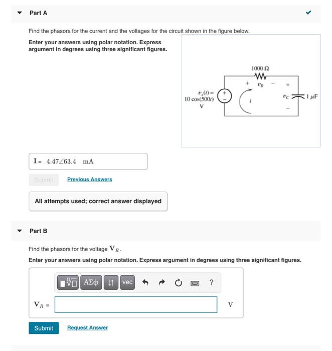 Solved Part A Find the phasors for the current and the | Chegg.com