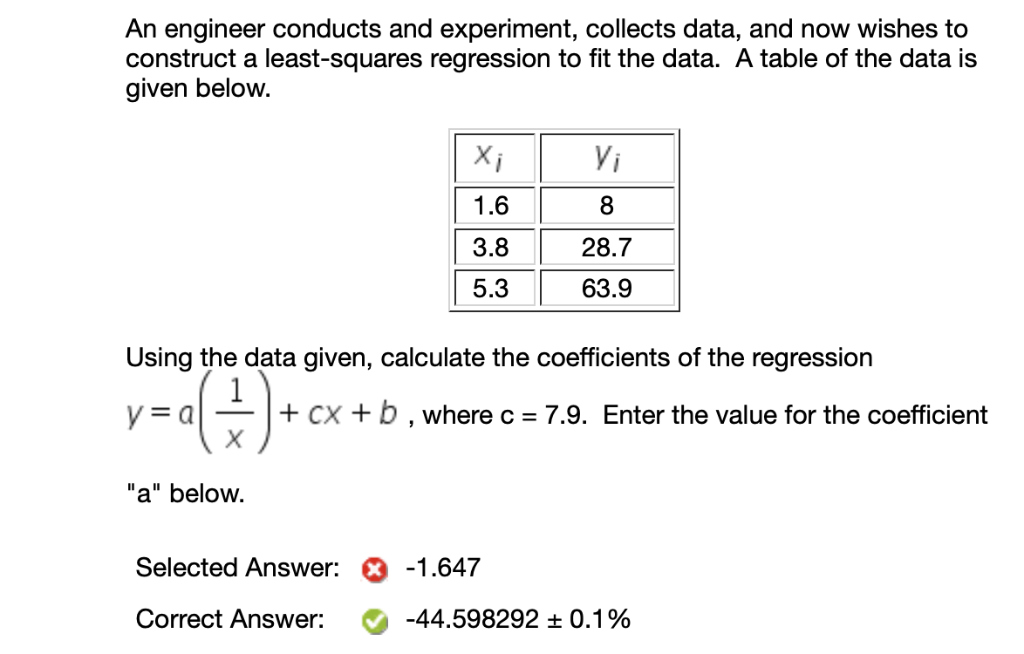 Solved An engineer conducts and experiment, collects data, | Chegg.com