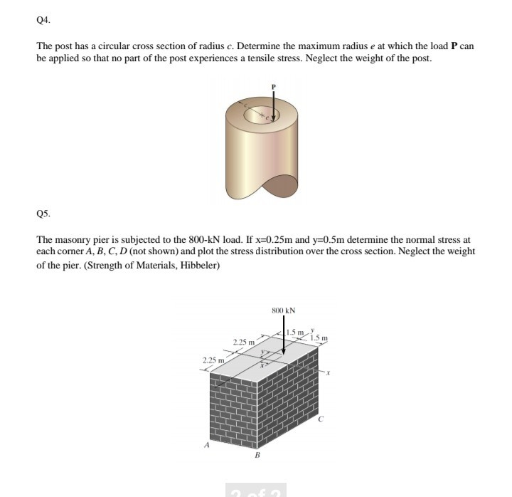Solved Q4 The post has a circular cross section of radius c. | Chegg.com