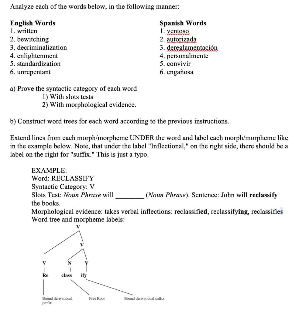 a) Prove the syntactic category of each word 1) With | Chegg.com