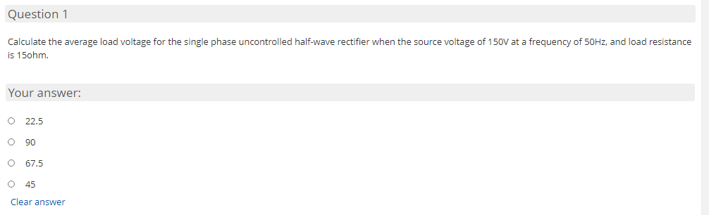 Solved Question 1 Calculate the average load voltage for the | Chegg.com