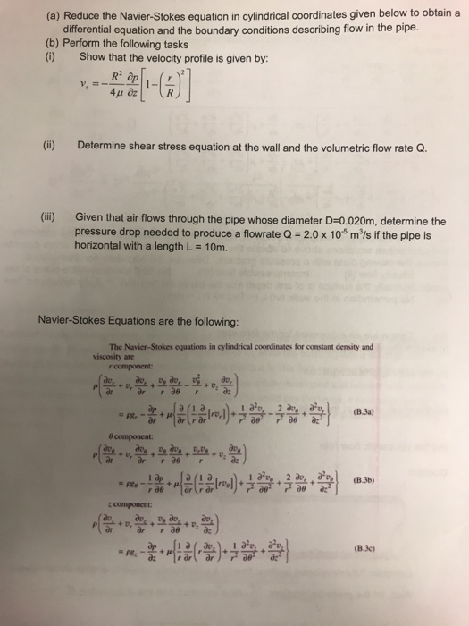 Solved (a) Reduce the Navier-Stokes equation in cylindrical | Chegg.com