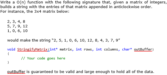 Solved Write a O(n) function with the following signature | Chegg.com