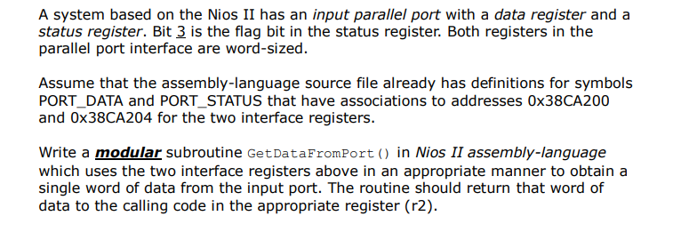 Solved A system based on the Nios II has an input parallel | Chegg.com