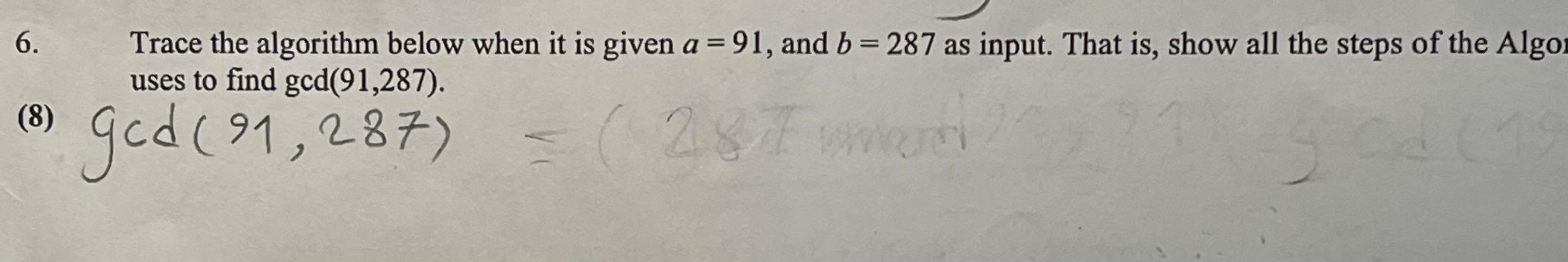 Solved Trace the algorithm below when it is given a=91, and | Chegg.com