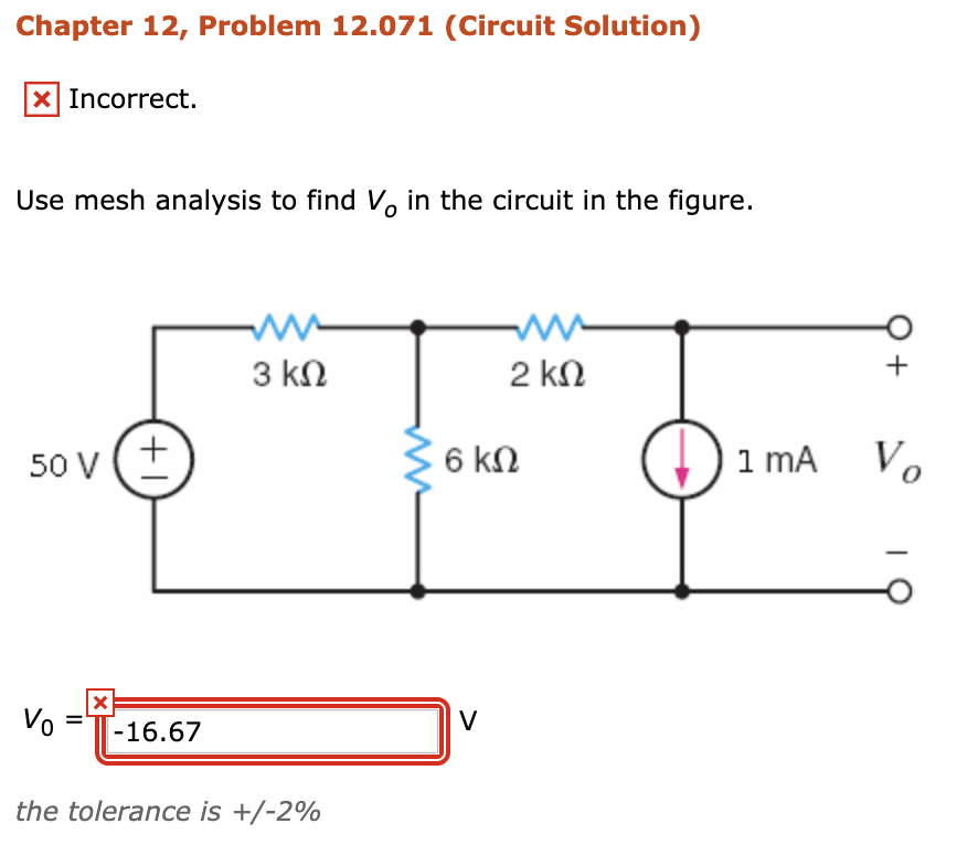 Solved Chapter 12, Problem 12.011 x Incorrect Use nodal | Chegg.com