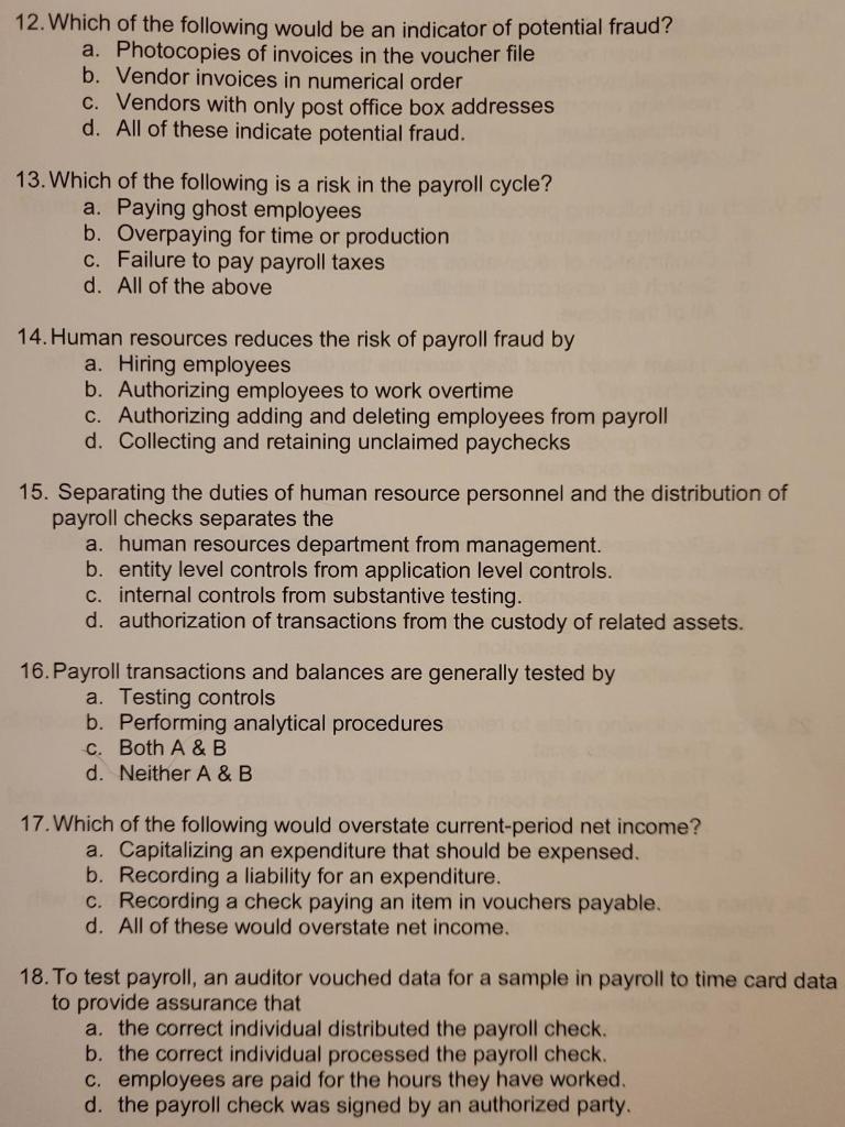 Solved 12. Which of the following would be an indicator of | Chegg.com