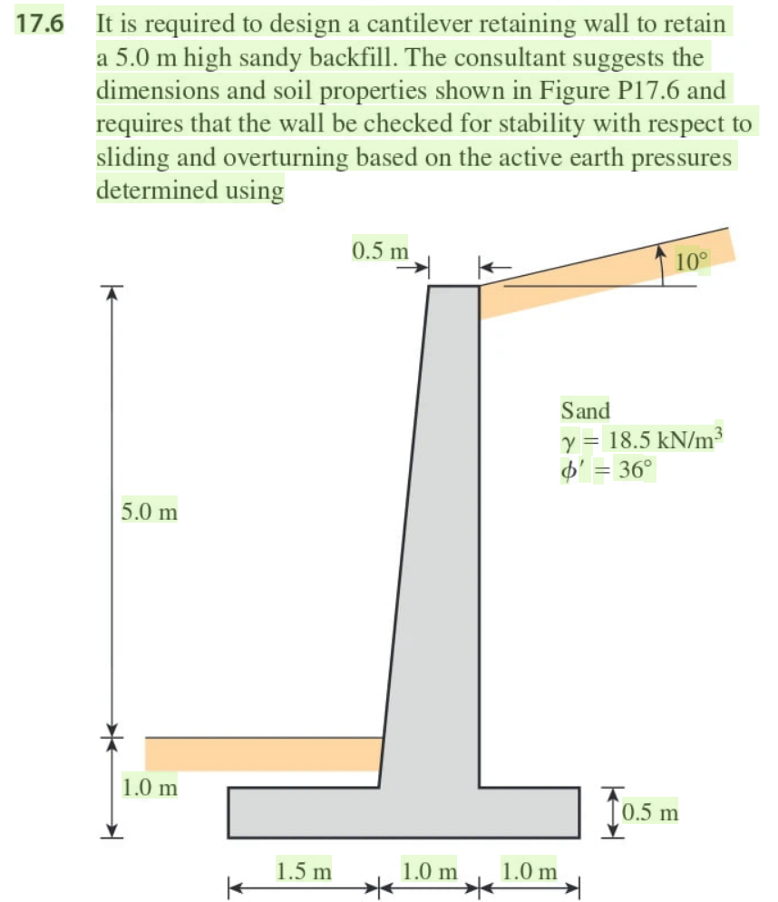 Solved 17.6 It is required to design a cantilever retaining | Chegg.com