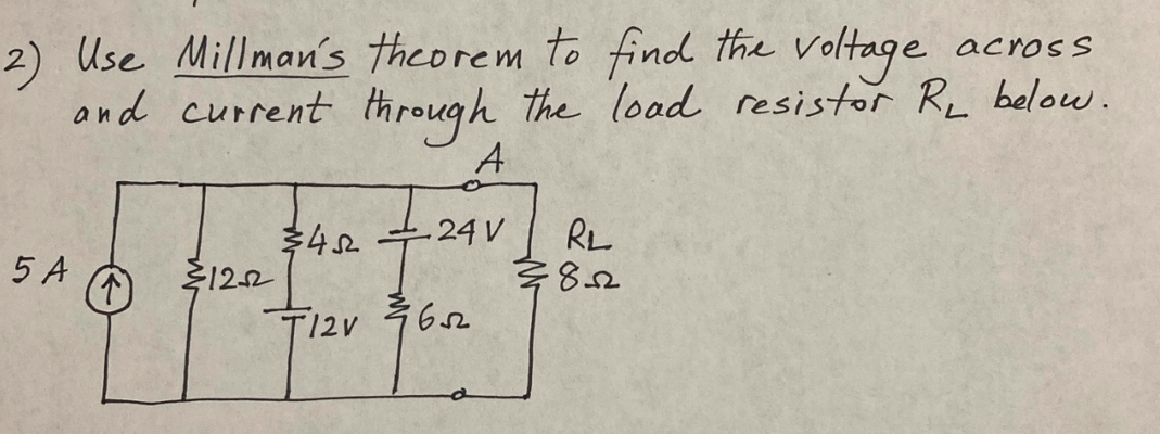 Solved across 2) Use Millman's theorem to find the voltage | Chegg.com