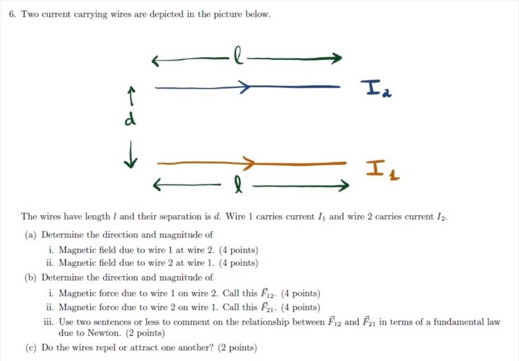 Solved 6. Two current carrying wires are depicted in the | Chegg.com