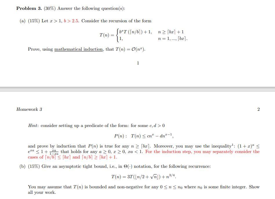 Solved Problem 3. (30\%) Answer the following question(s): | Chegg.com