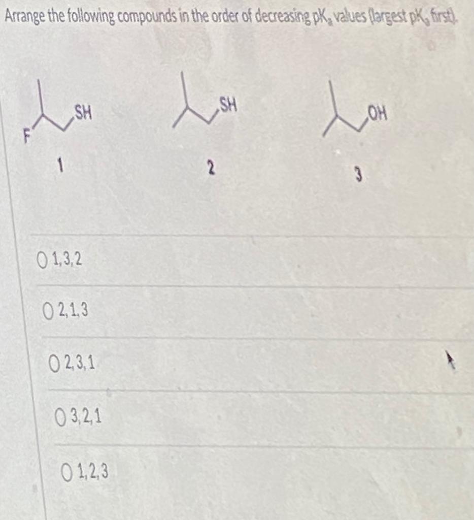 Solved Arrange the following compounds in the order of | Chegg.com
