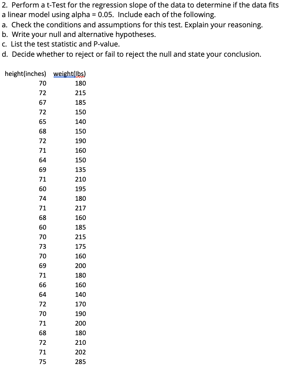 Solved 2. Perform a t-Test for the regression slope of the | Chegg.com