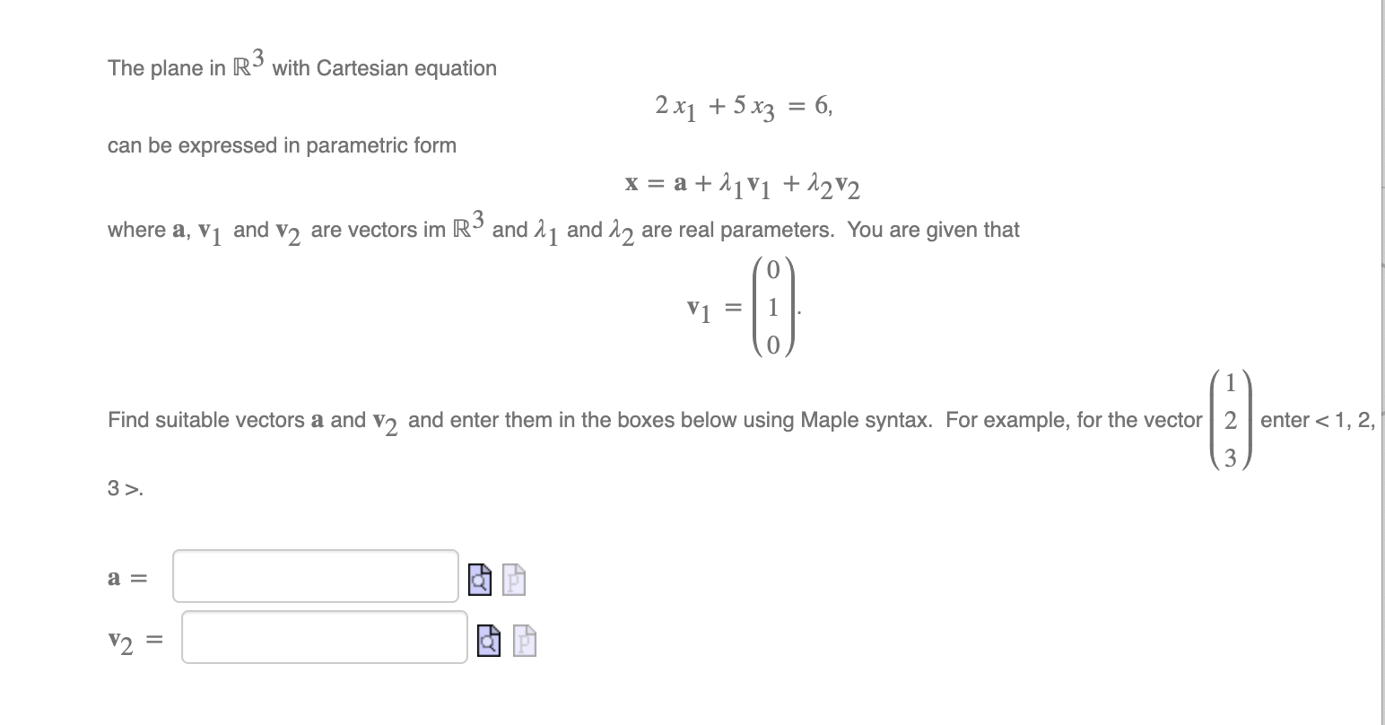 Solved The plane in R3 with Cartesian equation 2 x1 + 5 x3 = | Chegg.com