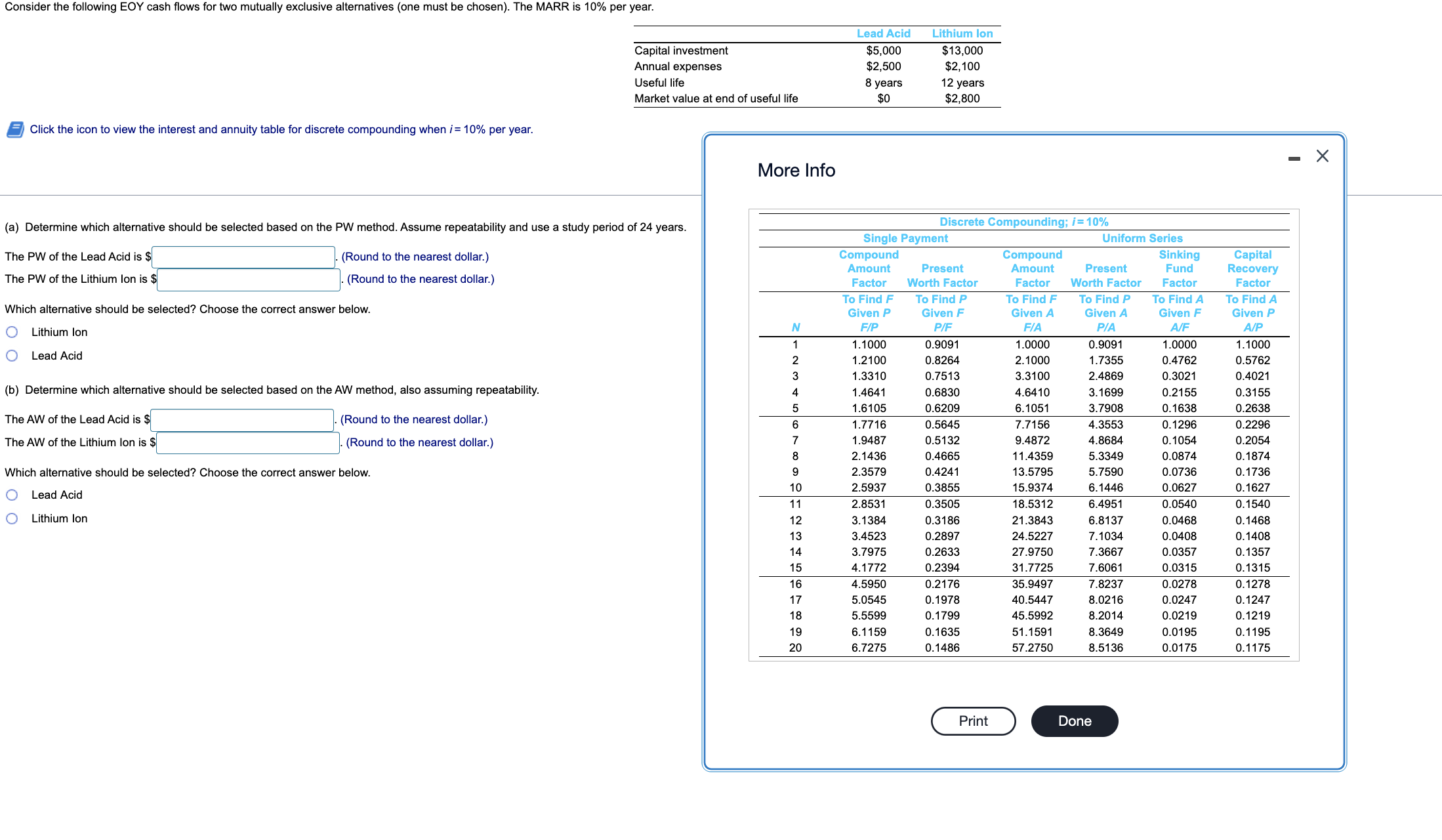 Solved (a) ﻿Determine which alternative should be selected | Chegg.com