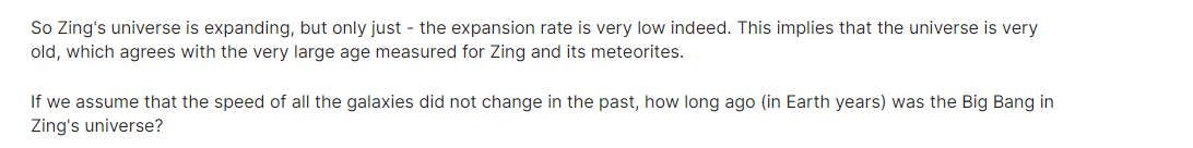 Solved So Zing's universe is expanding, but only just - the | Chegg.com