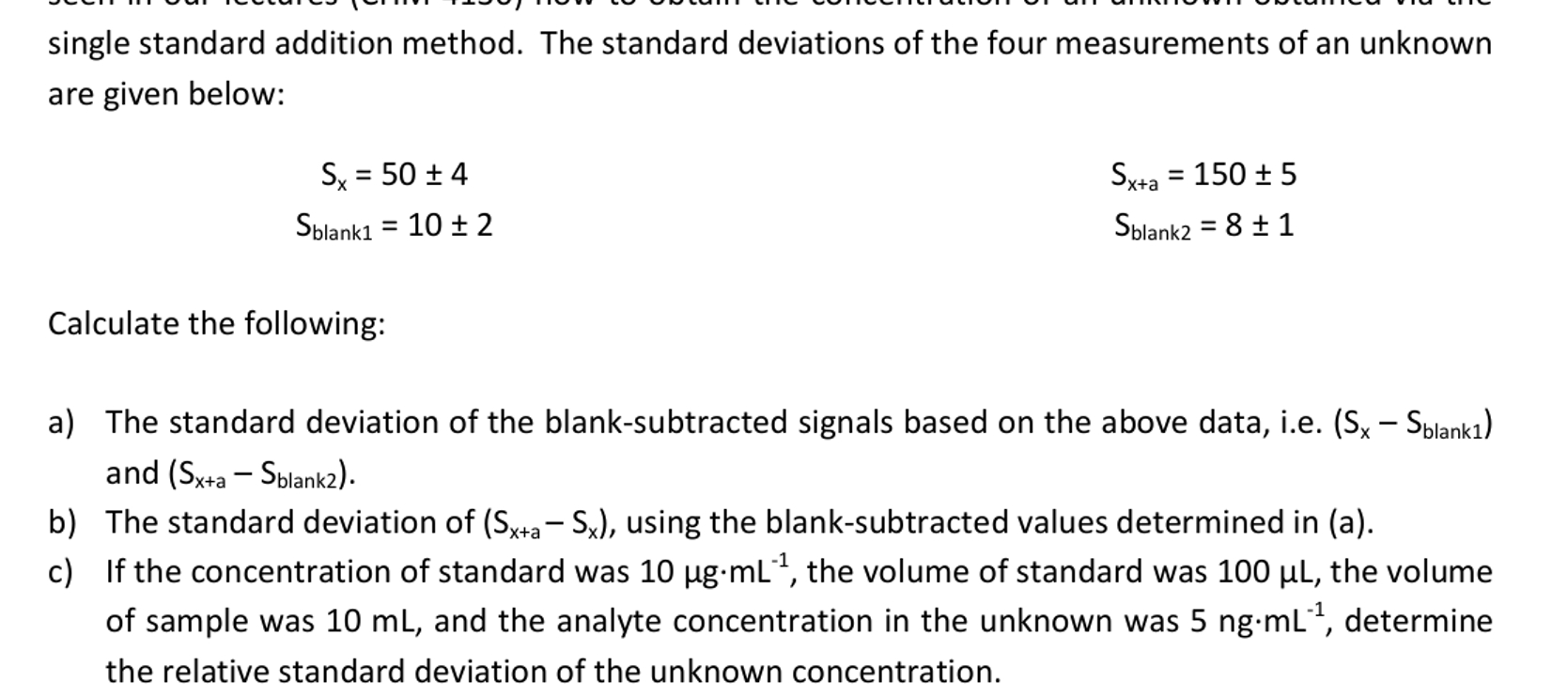 Solved single standard addition method. The standard | Chegg.com