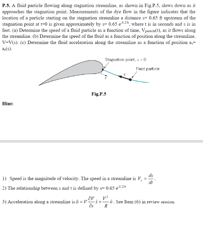 Solved P.5. A fluid particle flowing along stagnation | Chegg.com