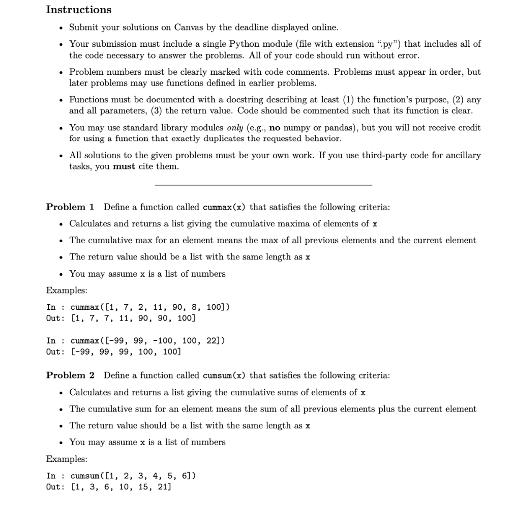 Solved Instructions - Submit your solutions on Canvas by the | Chegg.com