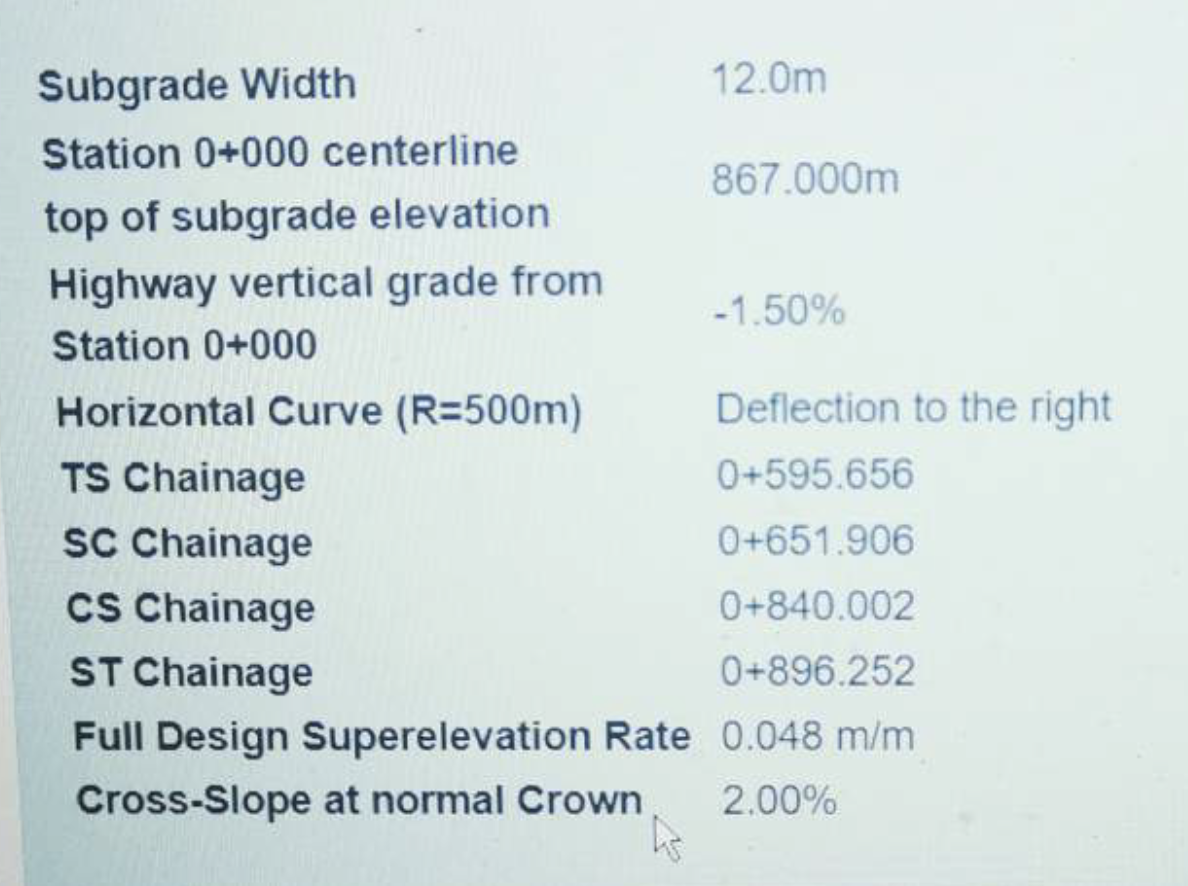 Subgrade Width 12.0m Station 0+000 centerline | Chegg.com