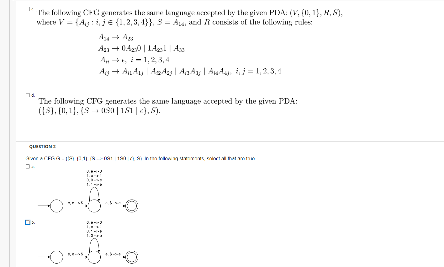 Solved QUESTION 1 25 F Given a PDA shown below, select all | Chegg.com