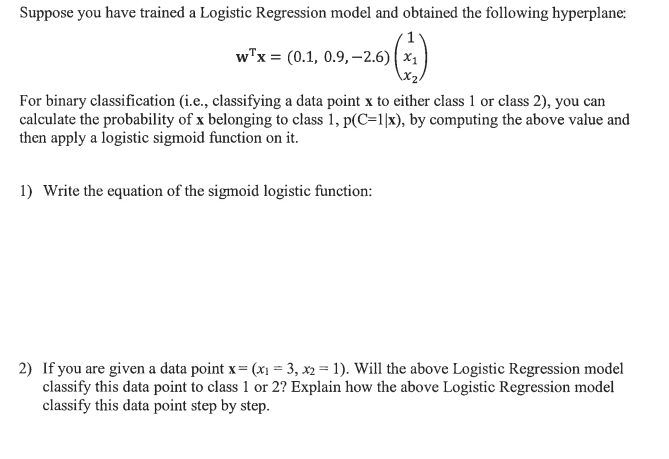 Solved Suppose you have trained a Logistic Regression model | Chegg.com