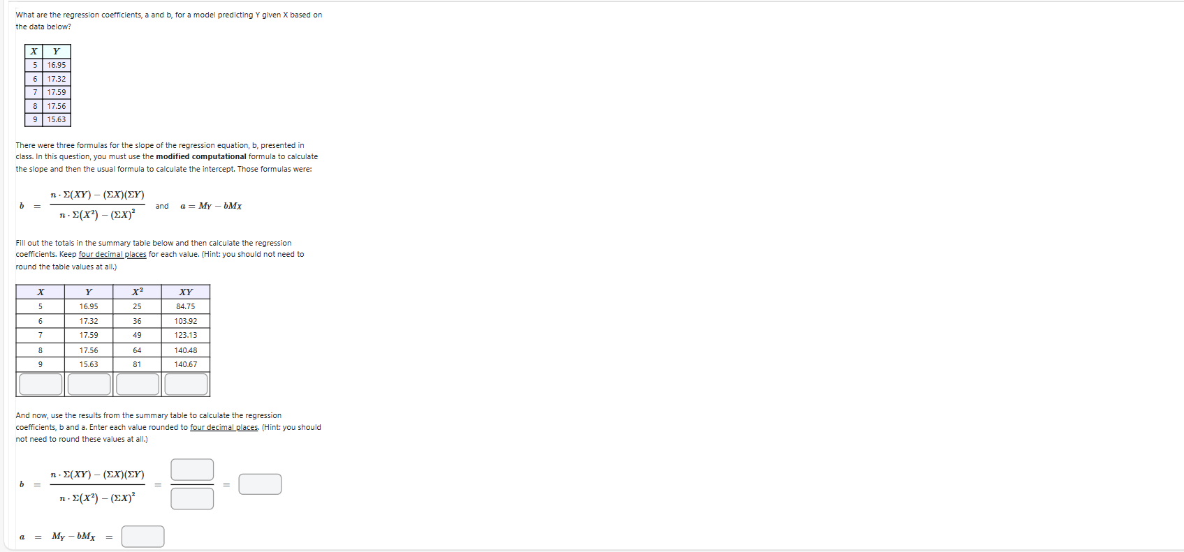 Solved What are the regression coefficients, a and b, ﻿for a | Chegg.com