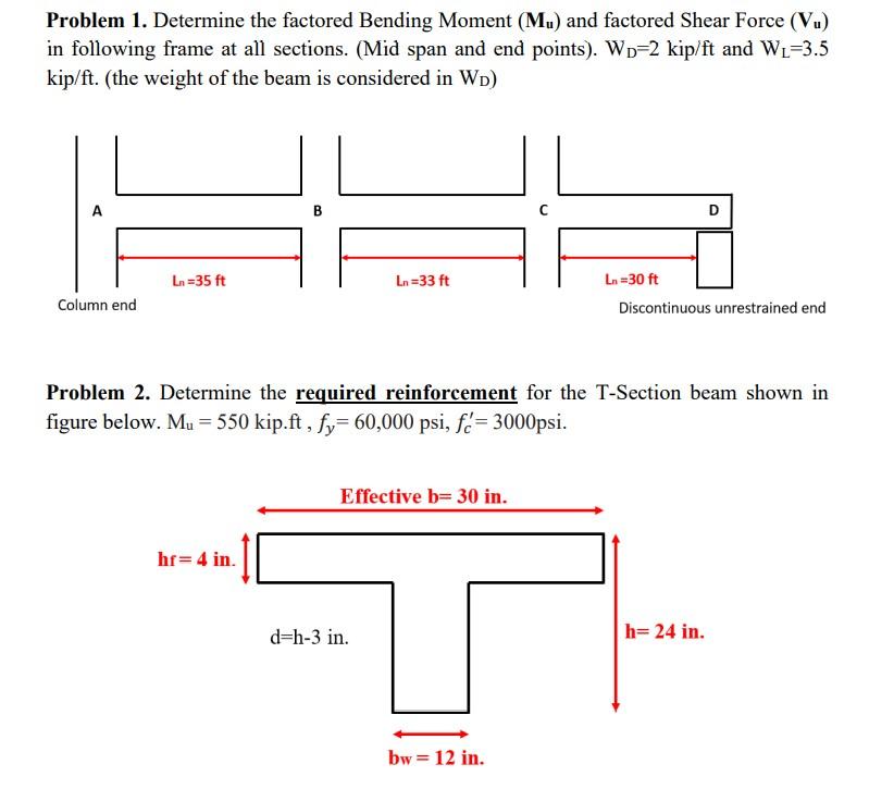 Solved Problem 1. Determine the factored Bending Moment (M.) | Chegg.com