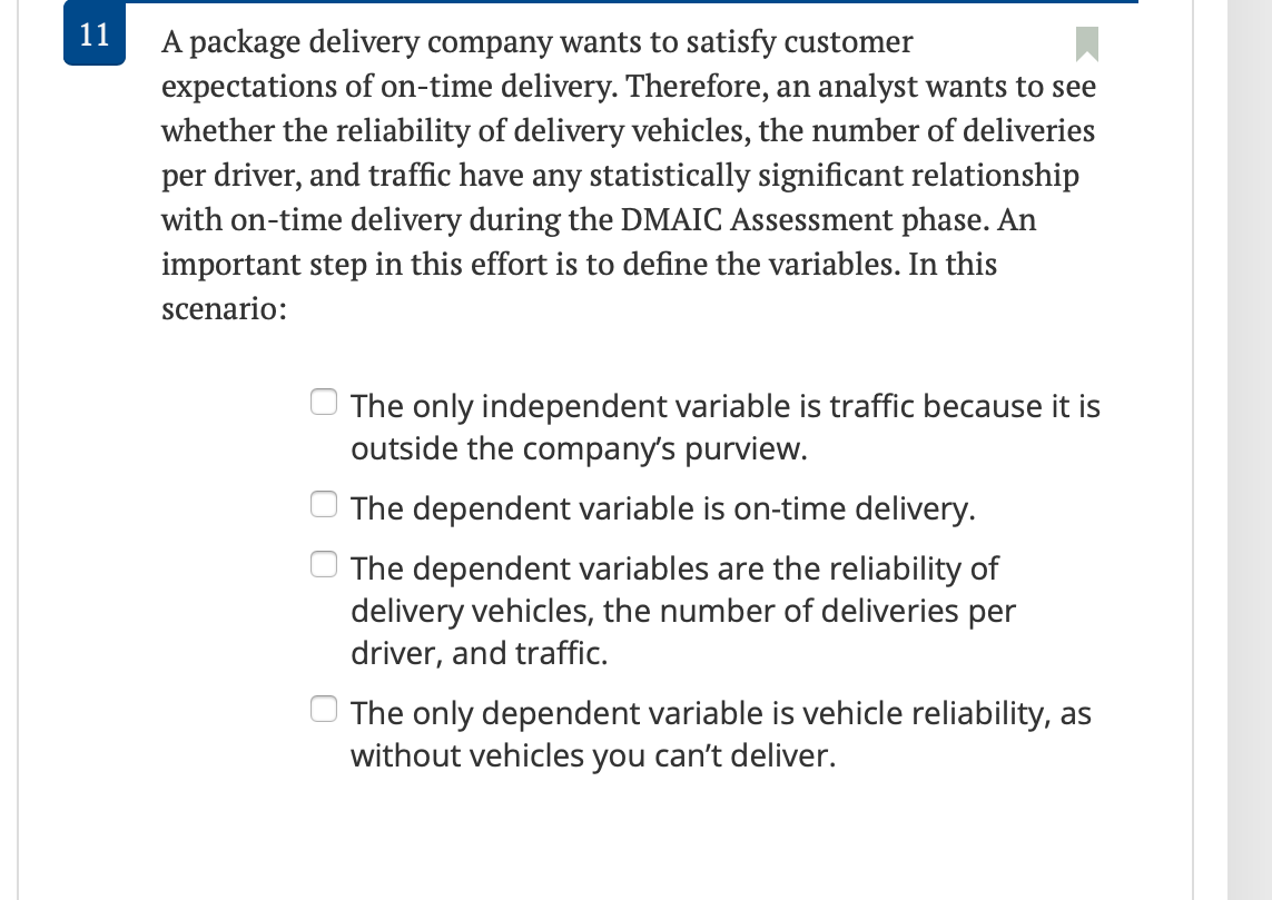 Solved A package delivery company wants to satisfy customer | Chegg.com