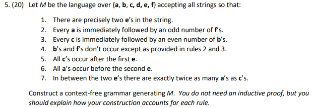 Solved 5. (20) Let M be the language over {a, b, c, d, e, f} | Chegg.com