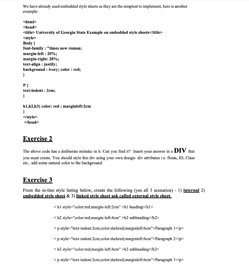 Solved Exercise 1 You will add a style sheet property to the | Chegg.com