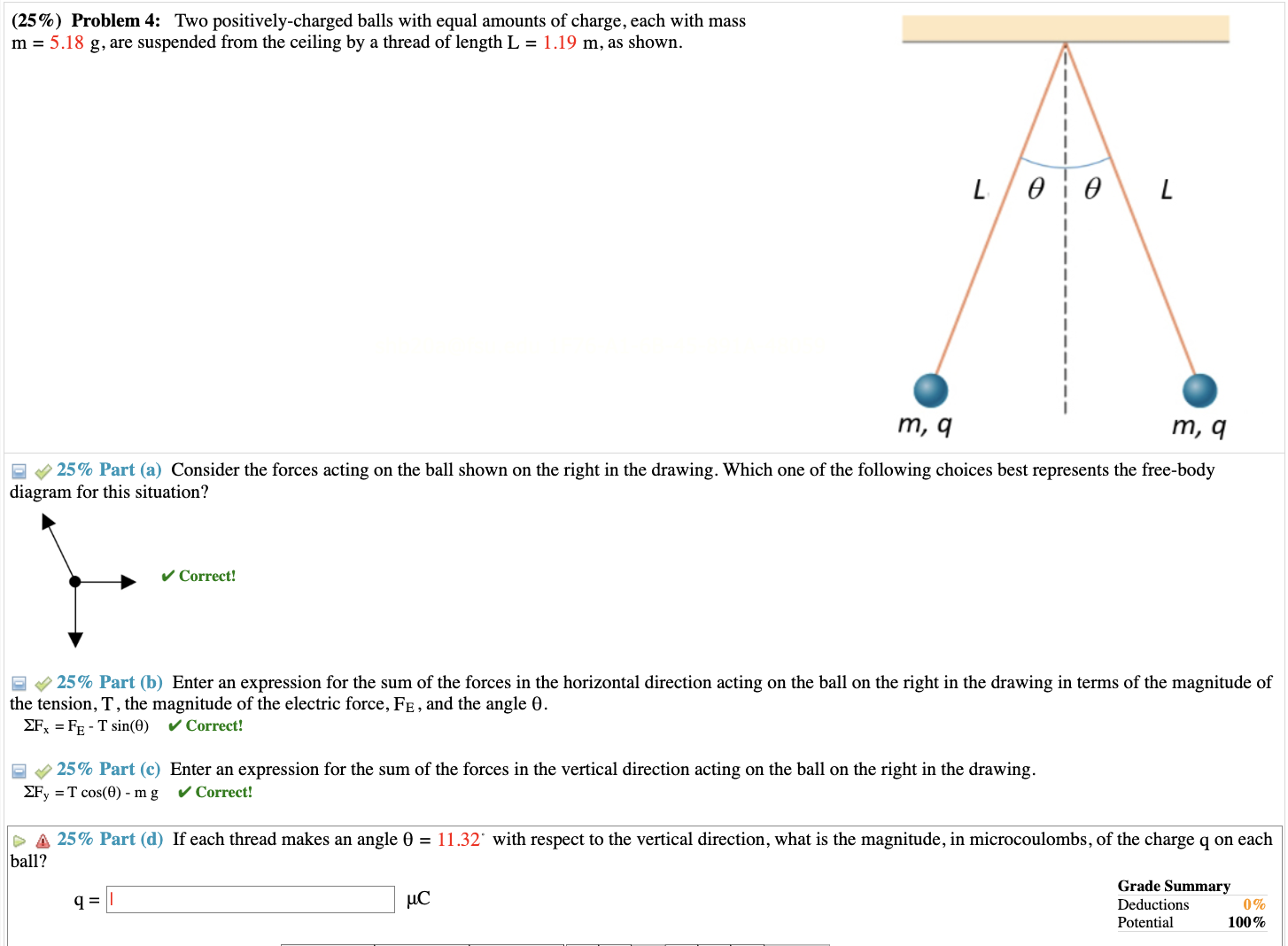 Solved (25\%) Problem 4: Two positively-charged balls with | Chegg.com
