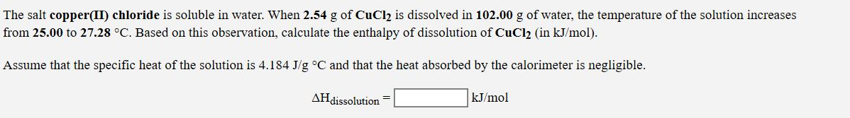 Solved The salt copper(II) chloride is soluble in water. | Chegg.com