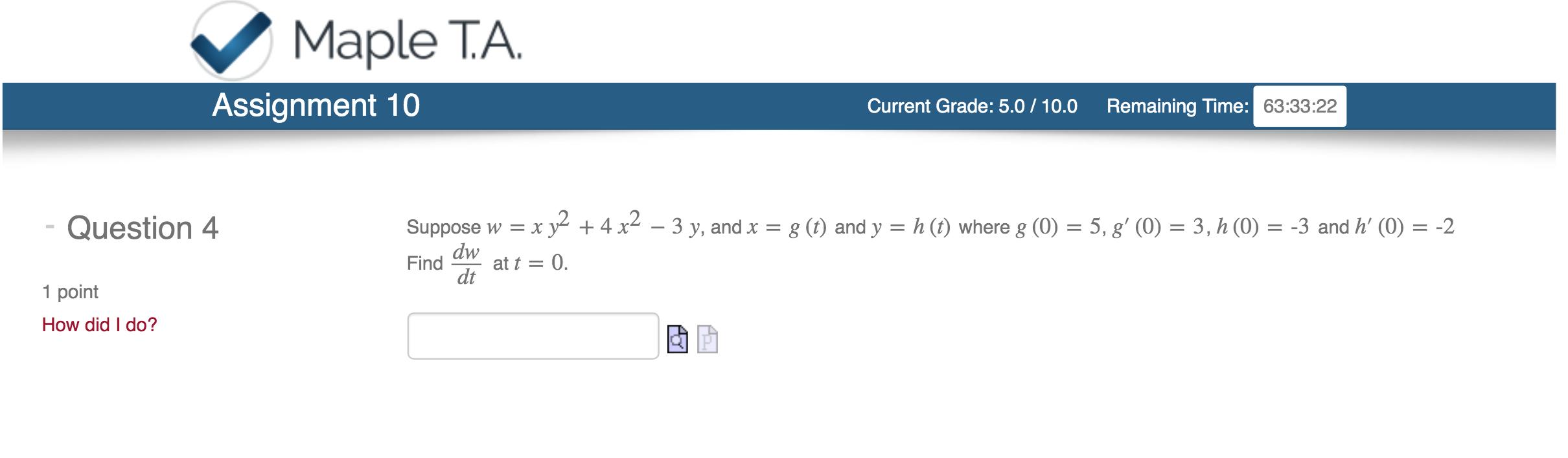 Solved Maple T.A. Assignment 10 Current Grade: 5.0 / 10.0 | Chegg.com