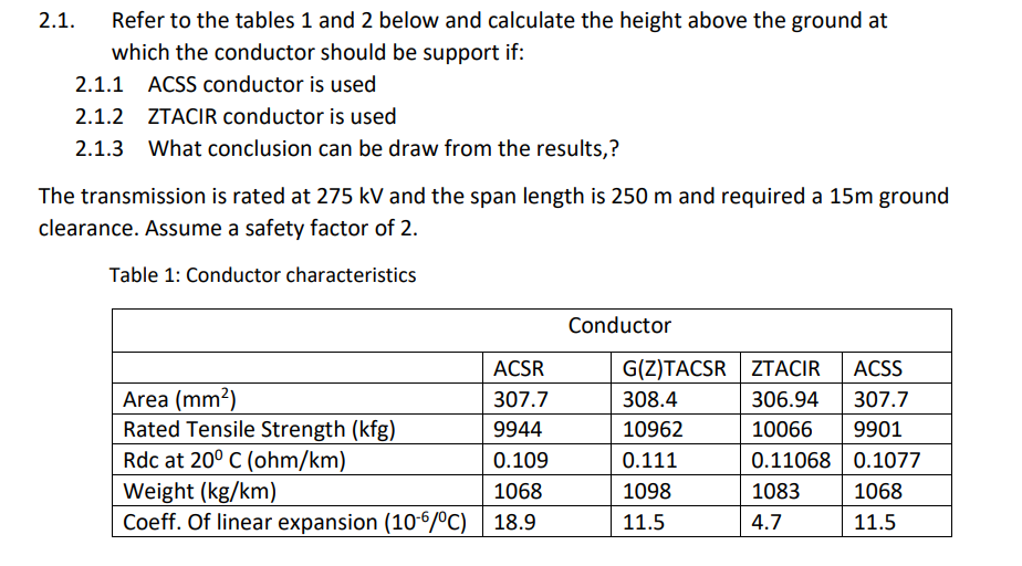 Solved 2.1. Refer to the tables 1 and 2 below and calculate | Chegg.com