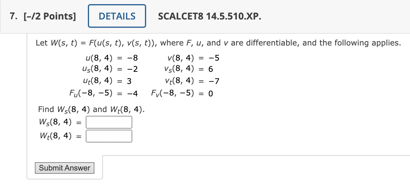 Solved 7. [−/2 Points ] SCALCET8 14.5.510.XP. Let | Chegg.com