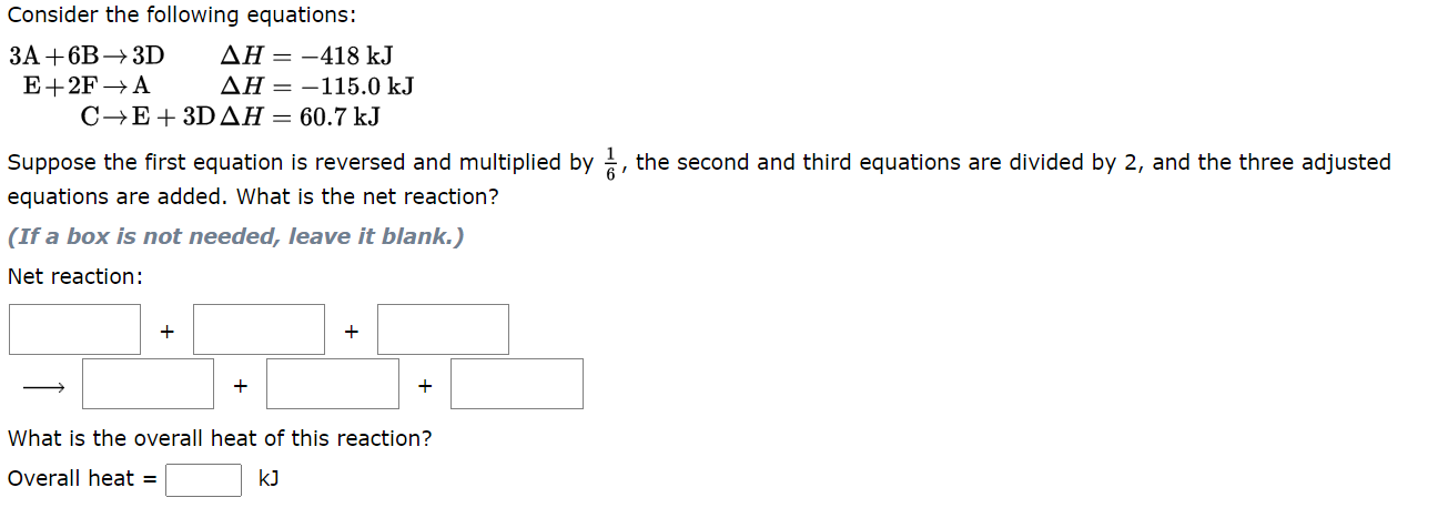 Solved Consider the following equations: 3 A+6 BE+2 | Chegg.com