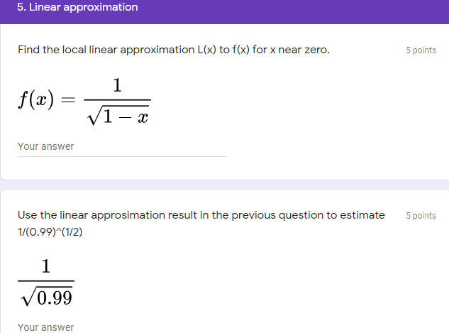 Solved 5. Linear approximation Find the local linear | Chegg.com
