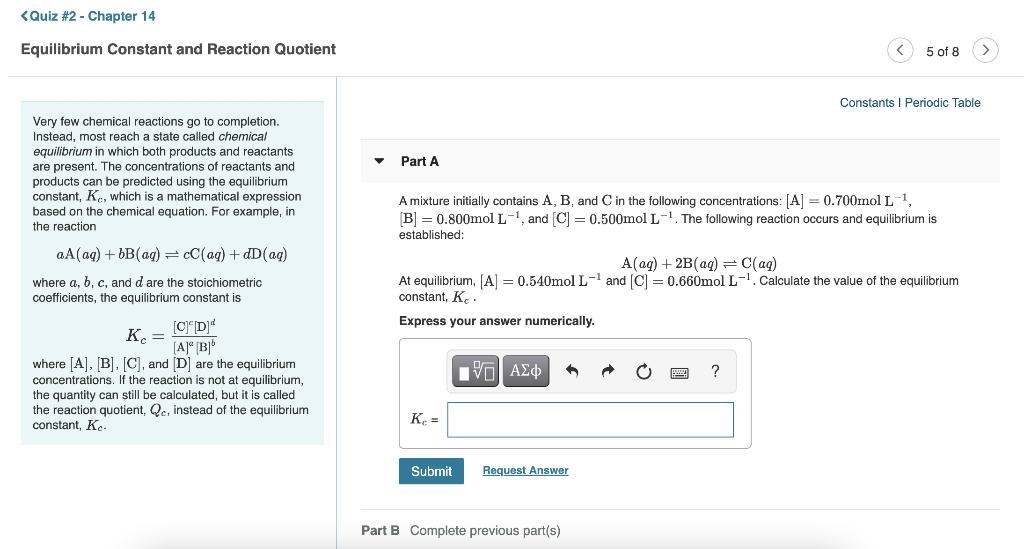 Solved Equilibrium Constant and Reaction Quotient A mixture | Chegg.com