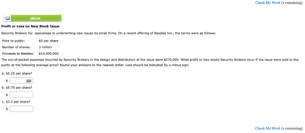 Solved Check My Work (1 remaining) Profit or Loss on New | Chegg.com