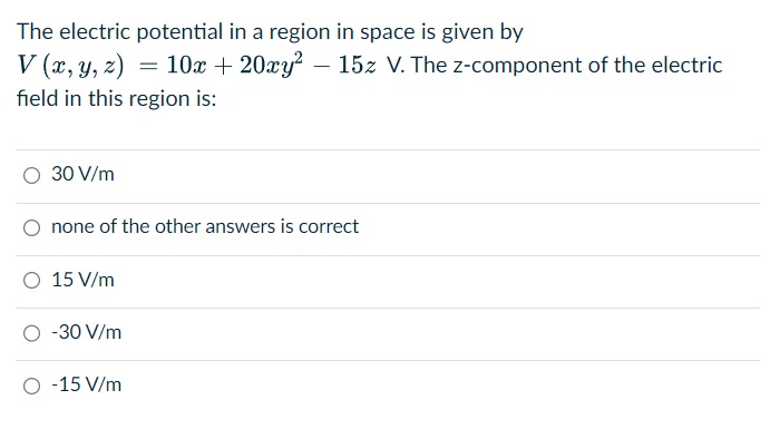 Solved The electric potential in a region in space is given | Chegg.com