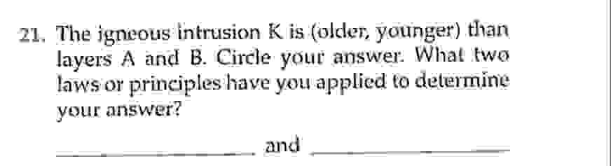Solved The igneous intrusion K is (older, ﻿younger) | Chegg.com