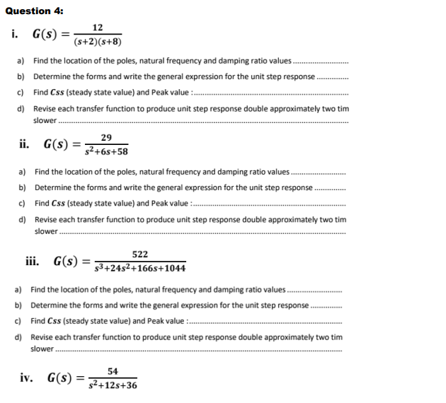 Solved i. G(s)=(s+2)(s+8)12 a) Find the location of the | Chegg.com