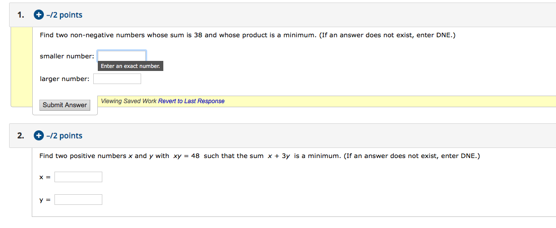 Solved 1. + -/2 points Find two non-negative numbers whose | Chegg.com