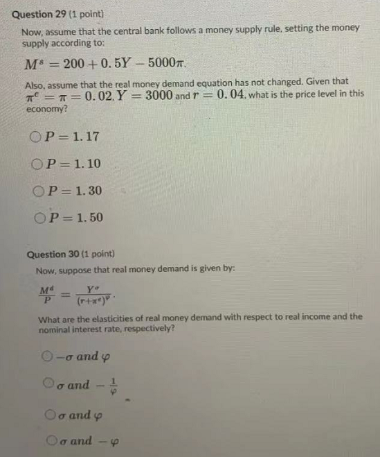Solved Suppose that the real money demand function is as | Chegg.com