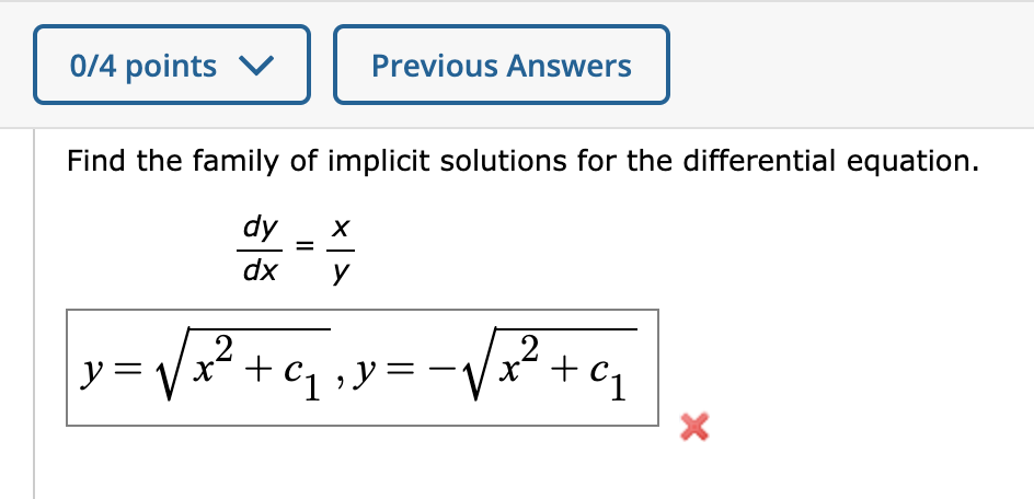 Solved 0/4 points v Previous Answers Find the family of | Chegg.com