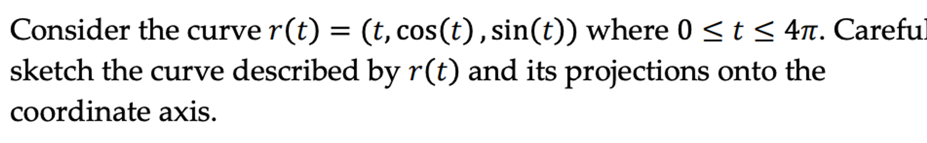 Solved Consider the curve r(t)=(t,cos(t),sin(t)) ﻿where | Chegg.com