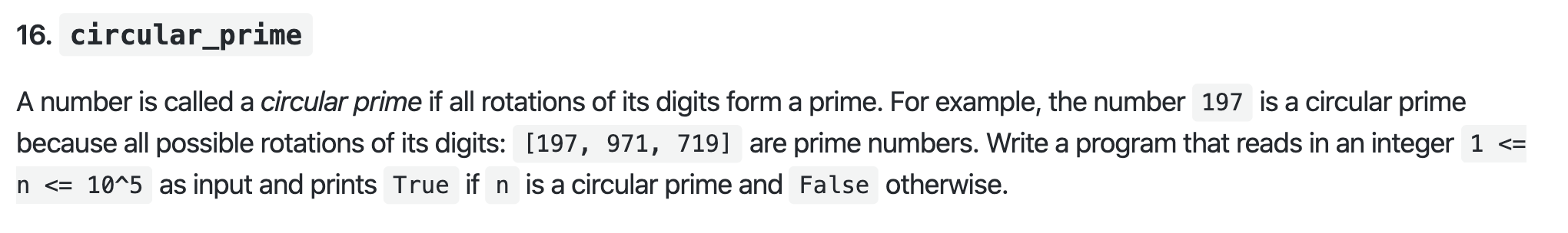 Solved 16. circular_prime A number is called a circular | Chegg.com